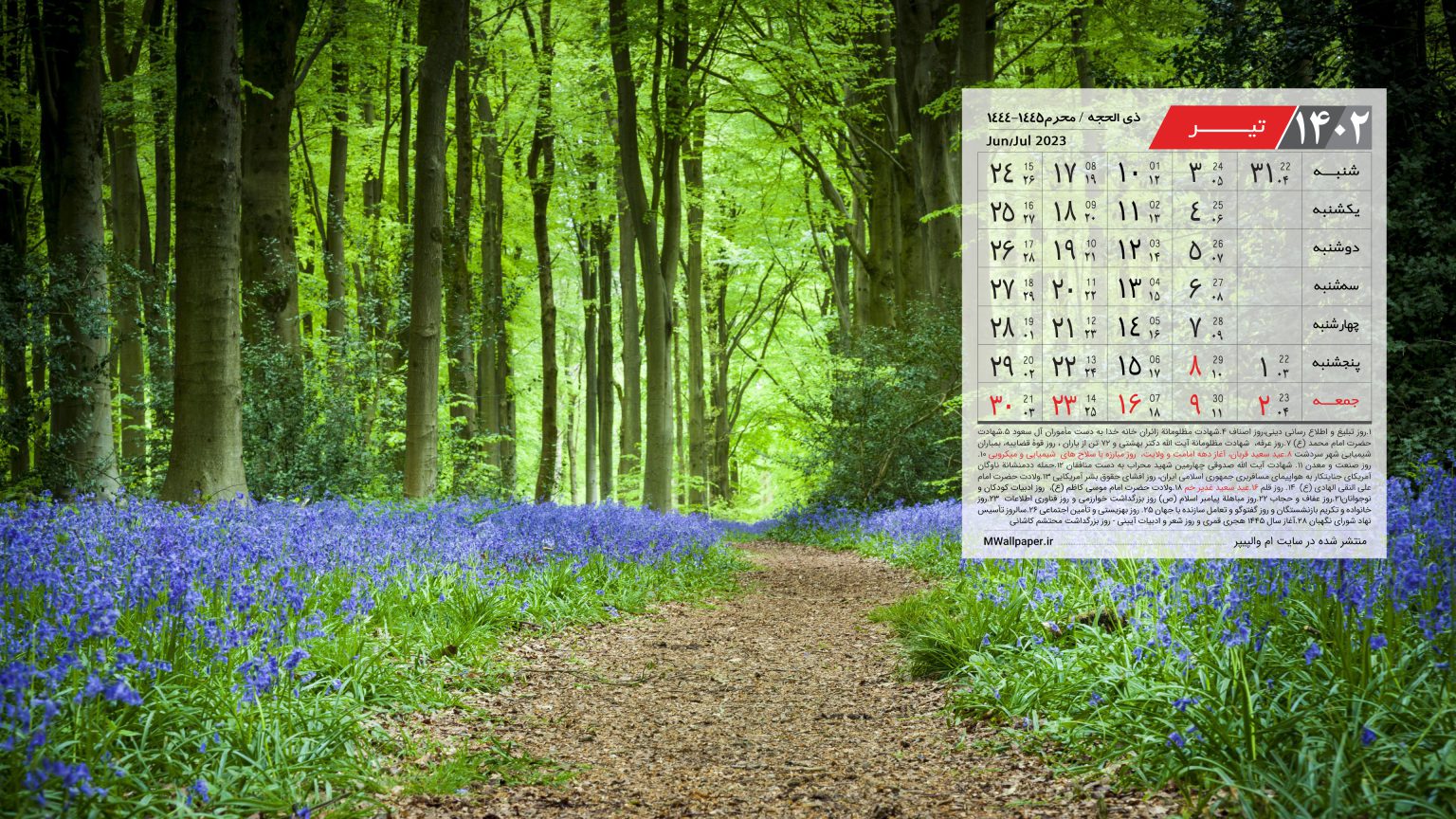 پس زمینه تقویم تیر 1402 با تم طبیعت تابستانی - اِم والپیپر